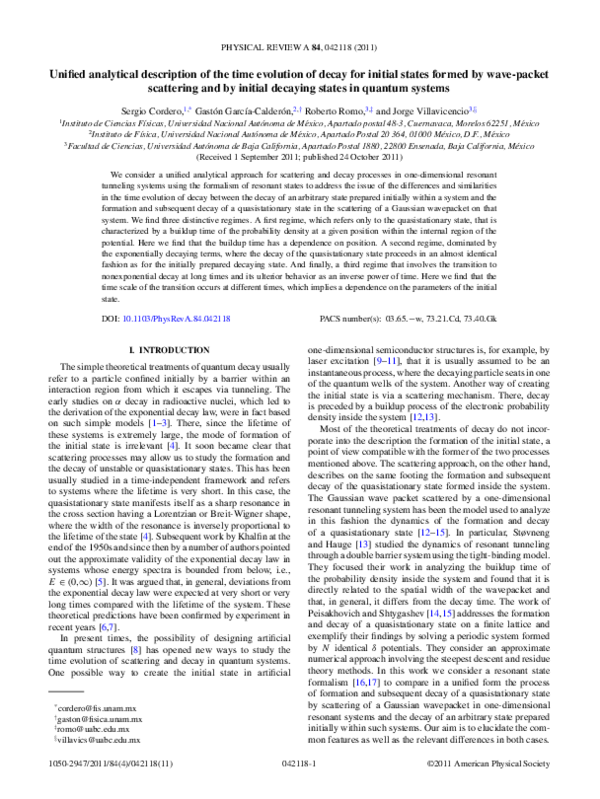 (PDF) Unified analytical description of the time evolution of decay for ...