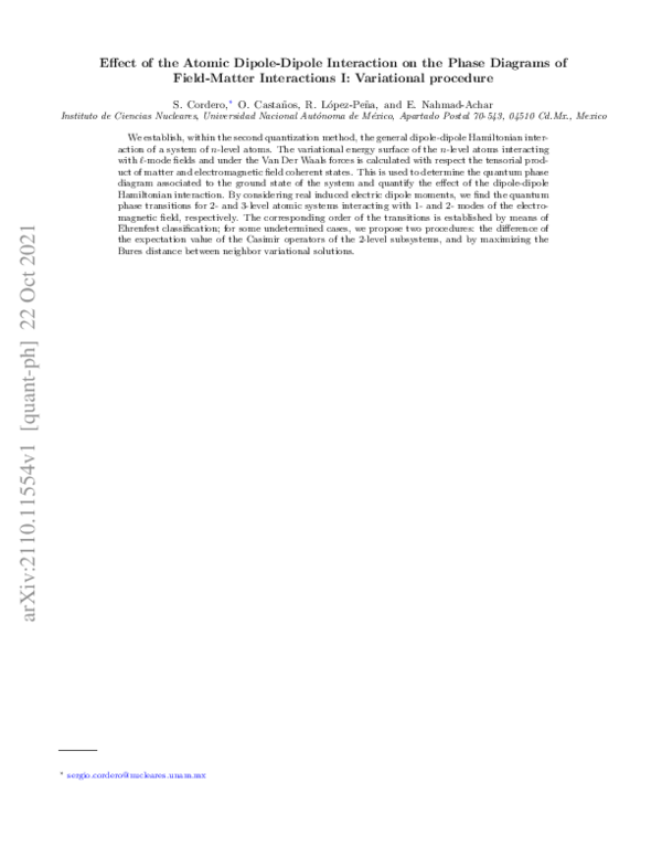 (PDF) Effect of the atomic dipole-dipole interaction on the phase ...