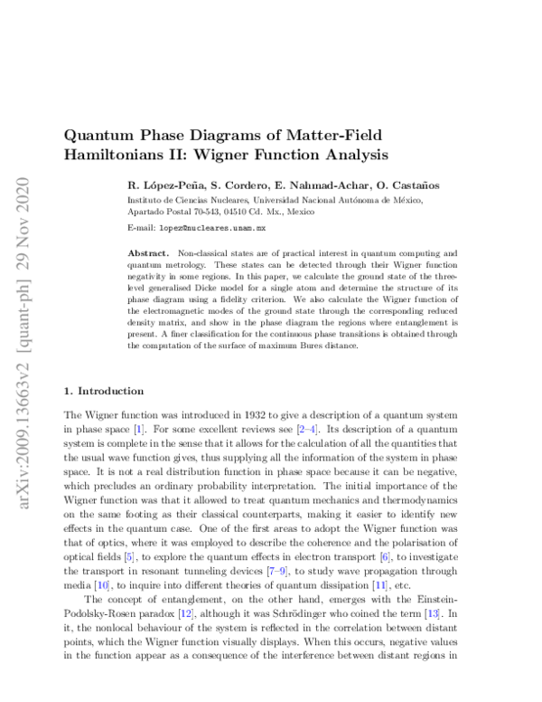 (PDF) Quantum phase diagrams of matter-field Hamiltonians II: Wigner function analysis