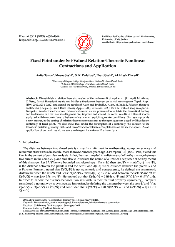 (PDF) Fixed point under set-valued relation-theoretic nonlinear contractions and application ...