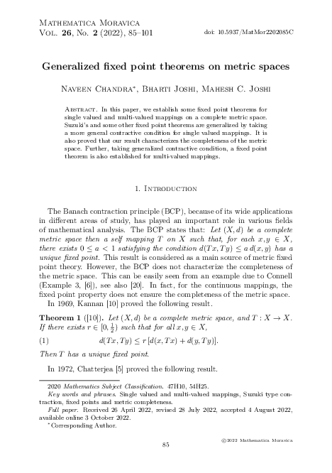 Pdf Generalized Fixed Point Theorems On Metric Spaces