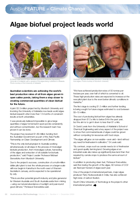 (PDF) Algae biofuel project leads world