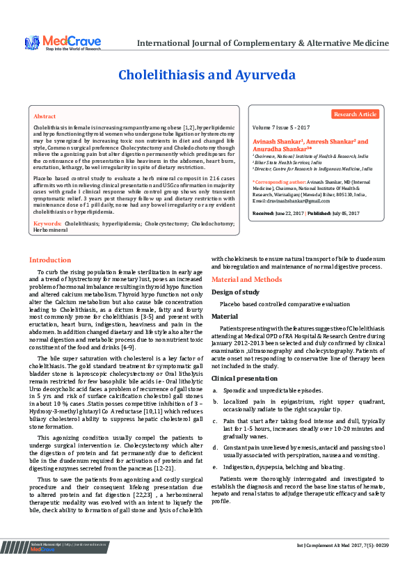 (PDF) Cholelithiasis and Ayurveda