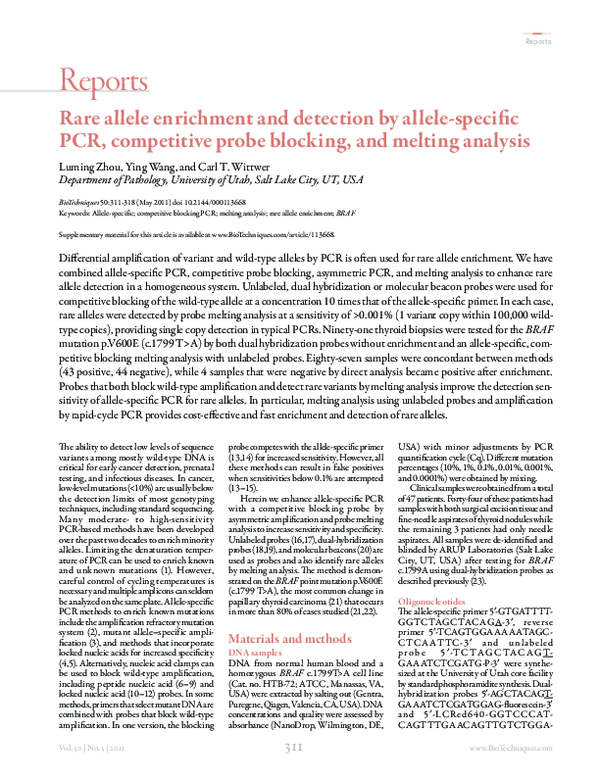 (PDF) Rare allele enrichment and detection by allele-specific PCR ...