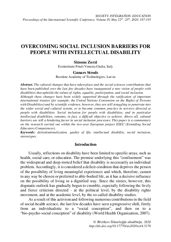 (PDF) Overcoming Social Inclusion Barriers for People with Intellectual ...