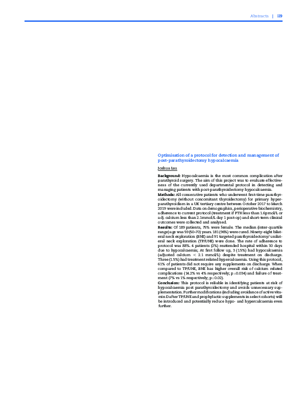 (PDF) Optimisation of a protocol for detection and management of post ...