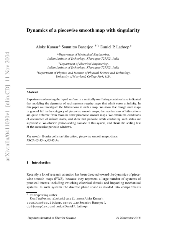 (PDF) Dynamics of a piecewise smooth map with singularity