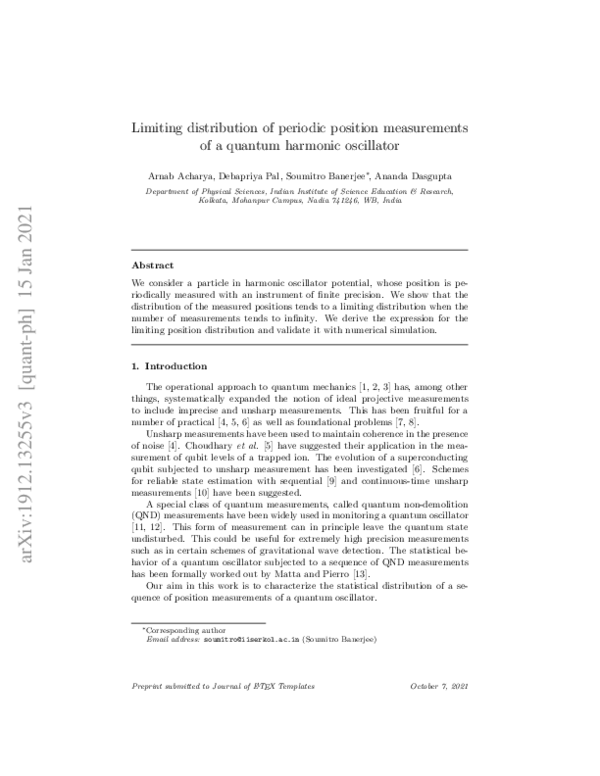 (PDF) Periodic Position Observation of a Particle in a Harmonic Potential