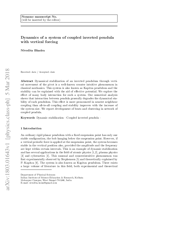 (PDF) Dynamics of a system of coupled inverted pendula with vertical ...