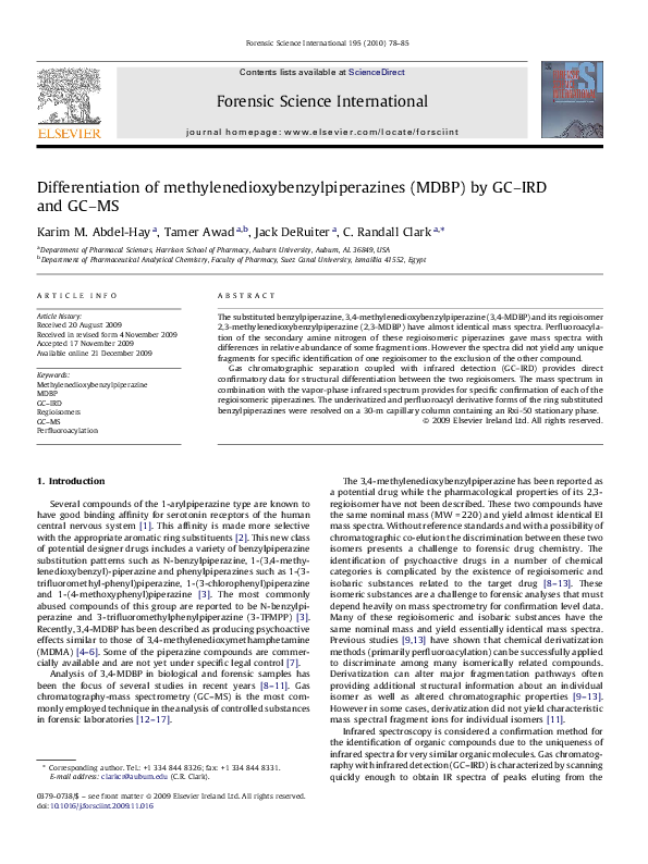 (PDF) Differentiation of methylenedioxybenzylpiperazines (MDBP) by GC–IRD and GC–MS