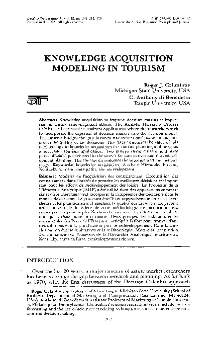 (PDF) Knowledge acquisition modeling in tourism