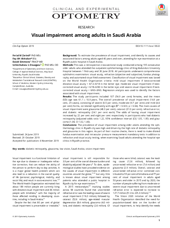(PDF) Visual impairment among adults in Saudi Arabia