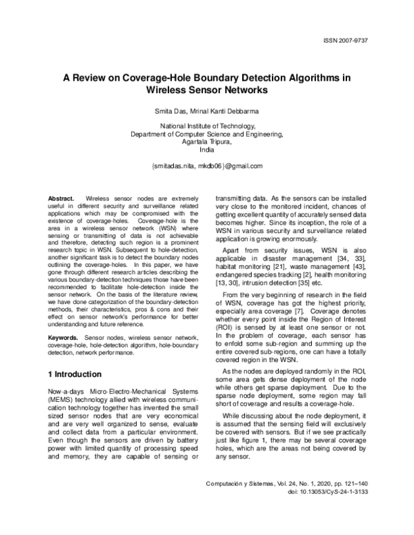 Pdf A Review On Coverage Hole Boundary Detection Algorithms In