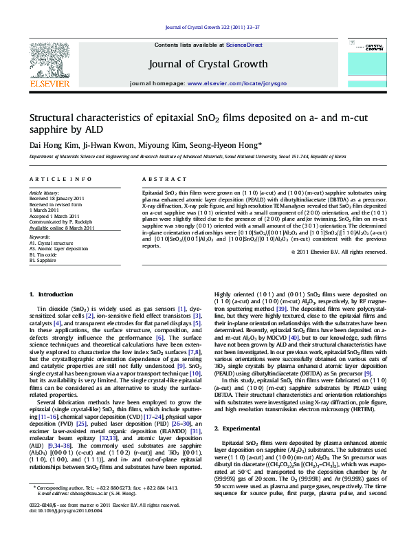 (PDF) Structural characteristics of epitaxial SnO2 films deposited on a ...