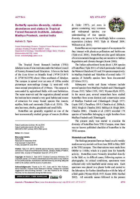 (PDF) Butterfly species diversity, relative abundance and status in ...