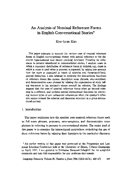 (PDF) An Analysis of Nominal Reference Forms in English Conversational ...