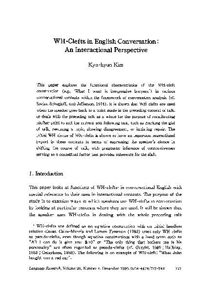 (PDF) WH-Clefts in English Conversation: An Interactional Perspective
