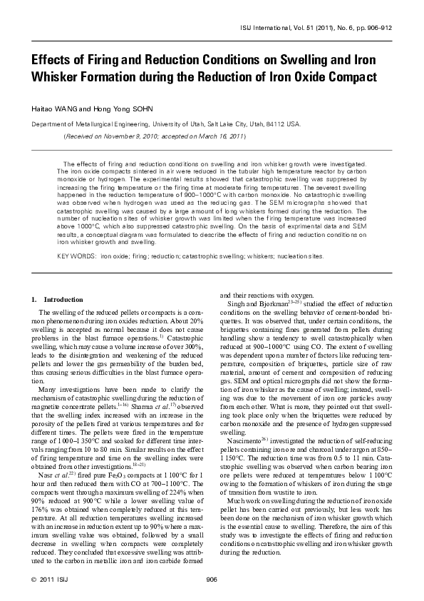 (PDF) Effects of Firing and Reduction Conditions on Swelling and Iron ...