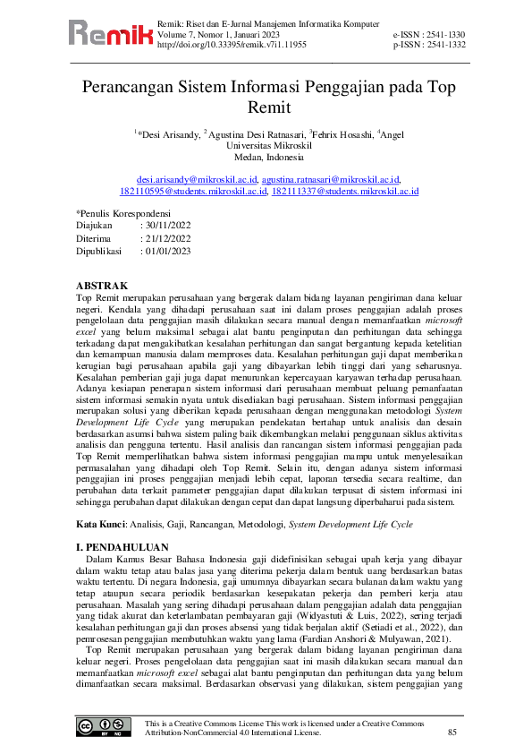 (PDF) Perancangan Sistem Informasi Penggajian pada Top Remit | Fehrix Hosashi - Academia.edu