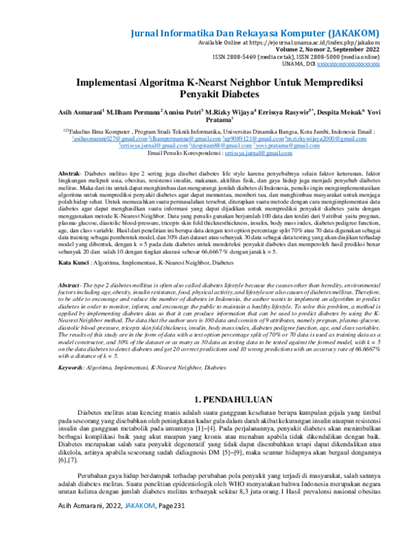(PDF) Implementasi Algoritma K-Nearst Neighbor Untuk Memprediksi ...