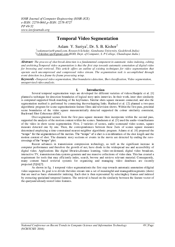 (PDF) Temporal Video Segmentation