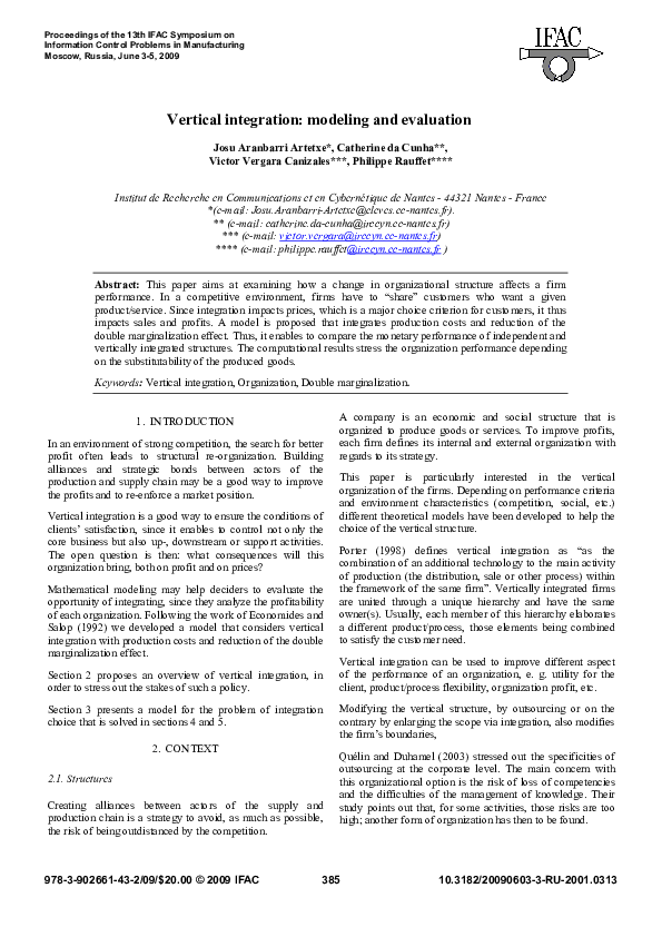 (PDF) Vertical Integration: Modeling and Evaluation