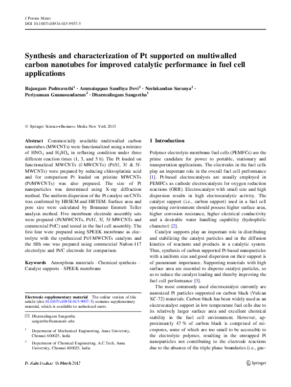 (PDF) Synthesis and characterization of Pt supported on multiwalled carbon nanotubes for ...