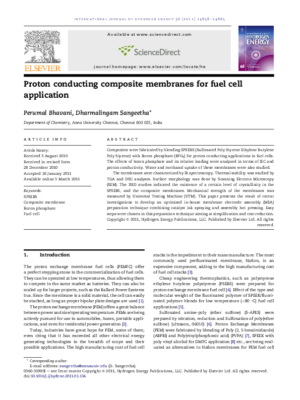 (PDF) Proton conducting composite membranes for fuel cell application