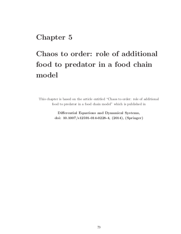 (PDF) Chaos to Order: Role of Additional Food to Predator in a Food ...