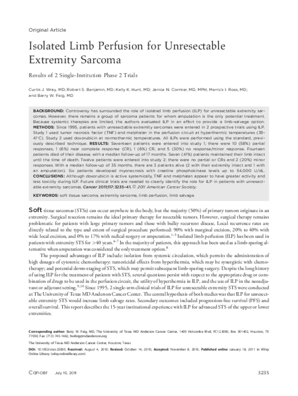 (PDF) Isolated limb perfusion for unresectable extremity sarcoma