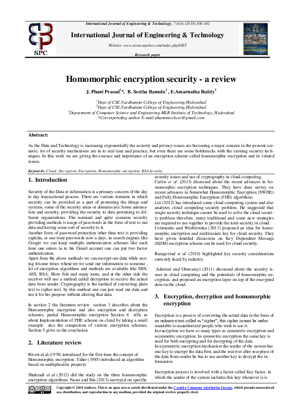 Pdf Homomorphic Encryption Security A Review
