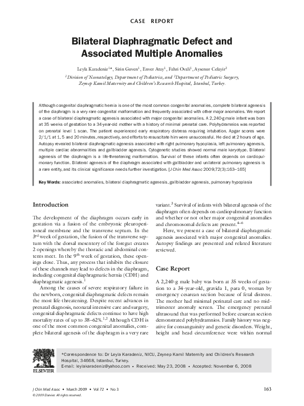 (PDF) Bilateral Diaphragmatic Defect and Associated Multiple Anomalies