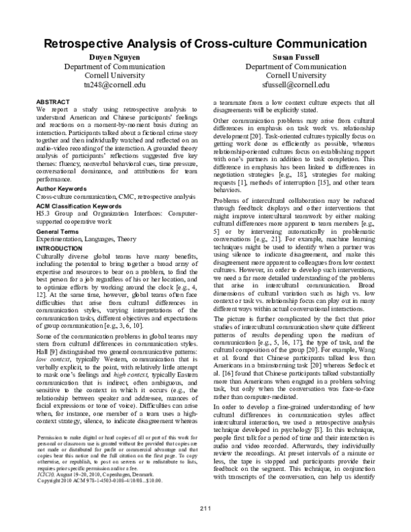 (PDF) Retrospective analysis of cross-culture communication