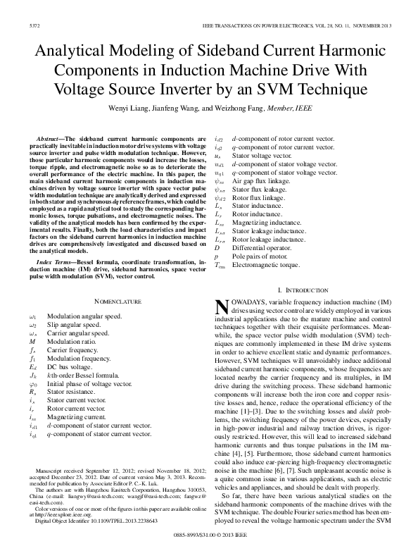 (PDF) Analytical Modeling of Sideband Current Harmonic Components in Induction Machine Drive ...