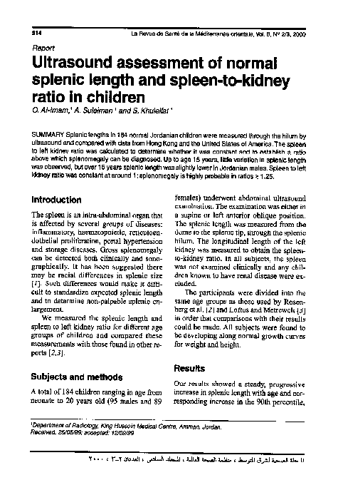 (PDF) Ultrasound assessment of normal splenic length and spleen-to ...
