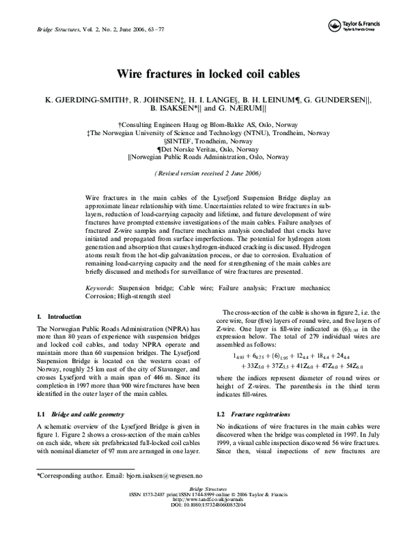 (PDF) Wire fractures in locked coil cables