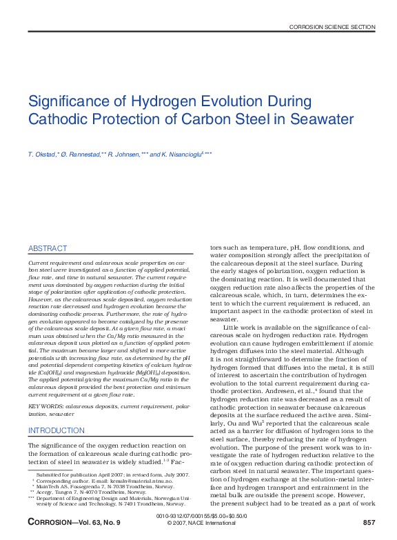 (PDF) Significance Of Hydrogen Evolution During Cathodic Protection