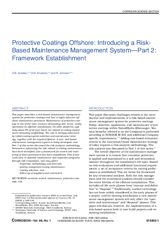 (PDF) Protective Coatings Offshore: Introducing a Risk-Based ...
