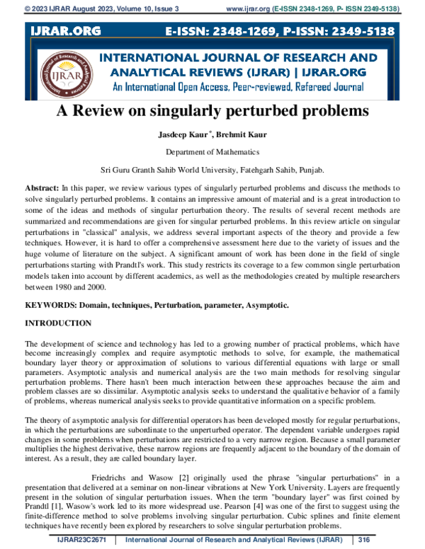 (PDF) A Review on singularly perturbed problems