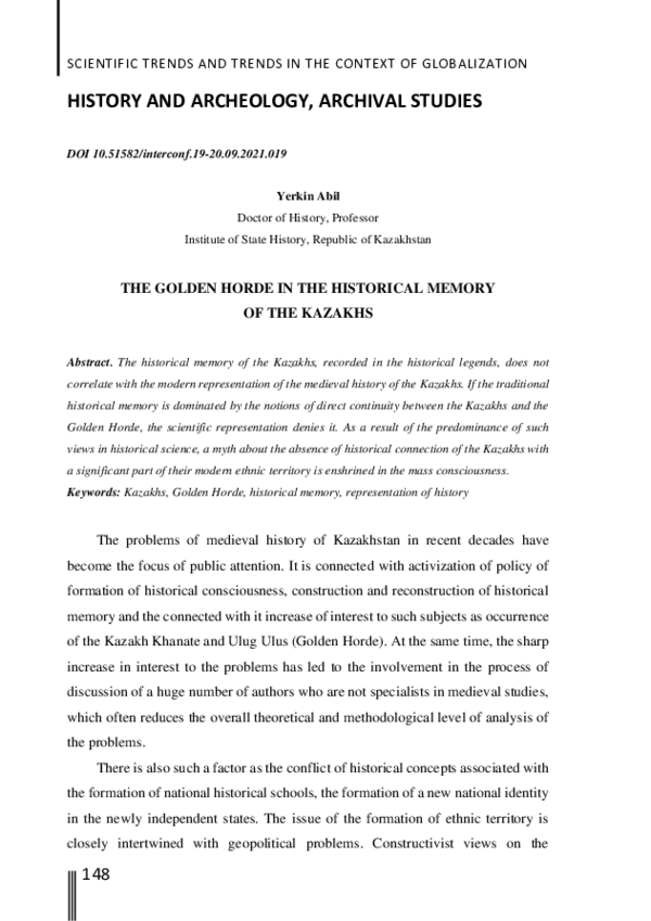 (PDF) The Golden Horde in the Historical Memory of the Kazakhs