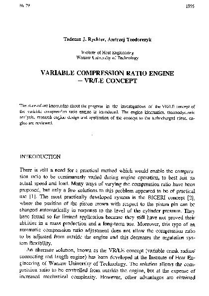 (PDF) Variable Compression Ratio Engine-VR/Le Concept