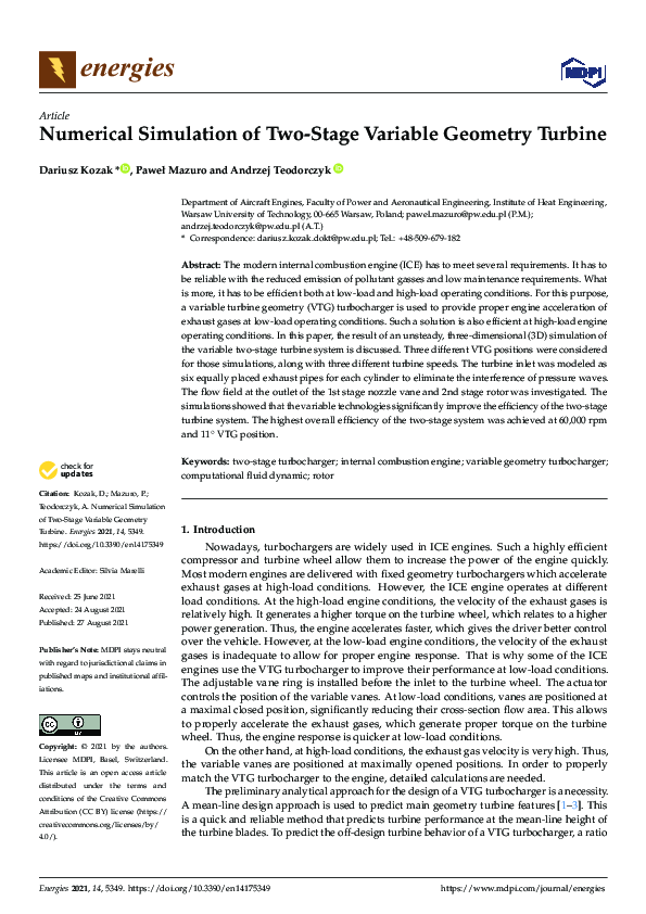Pdf 2d Simulation Of Two Stage Variable Turbine
