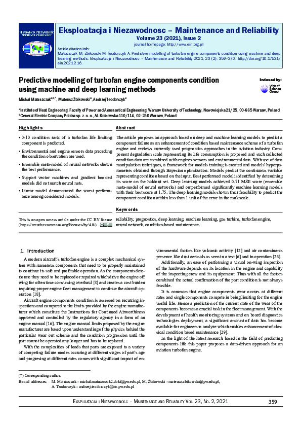 (PDF) Predictive modelling of turbofan engine components condition using machine and deep ...