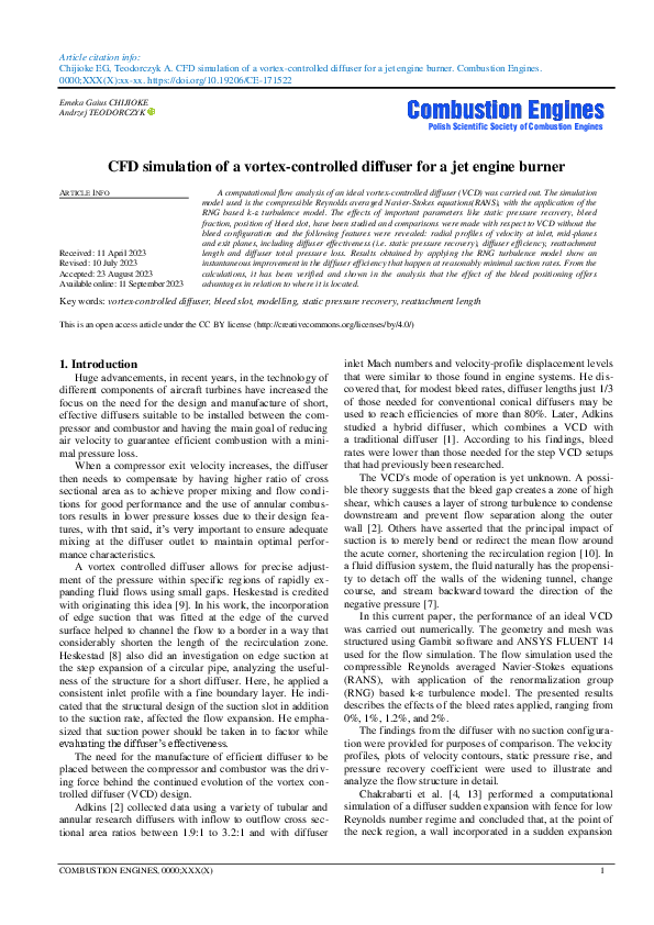 (PDF) CFD simulation of a vortex-controlled diffuser for a jet engine ...