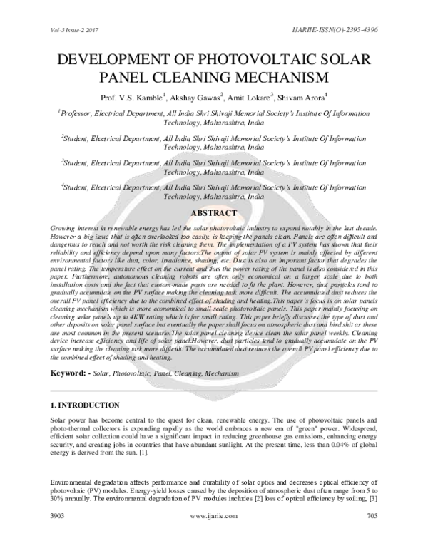 (PDF) Development of Photovoltaic Solar Panel Cleaning Mechanism