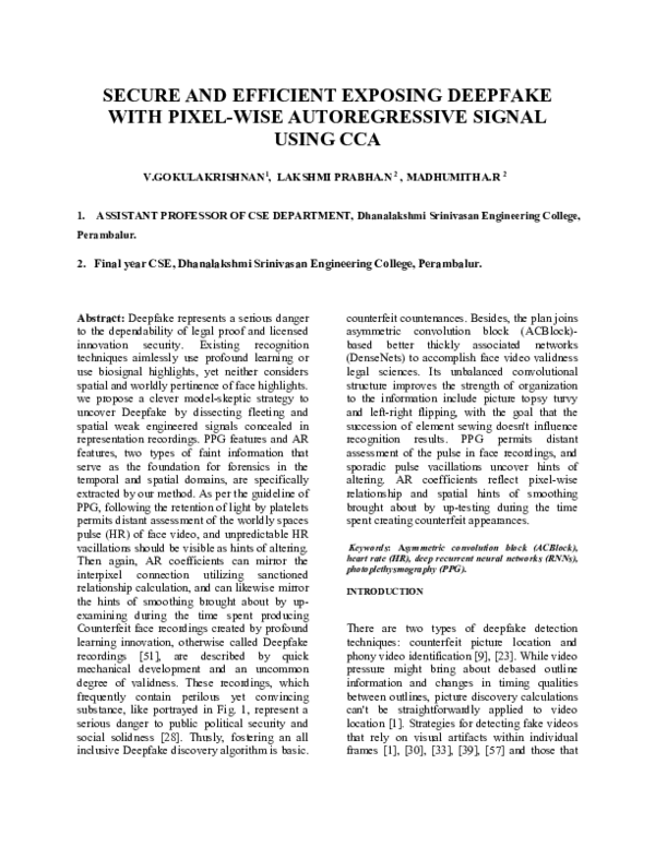 Pdf Secure And Efficient Exposing Deepfake With Pixel Wise Autoregressive Signal Using Cca