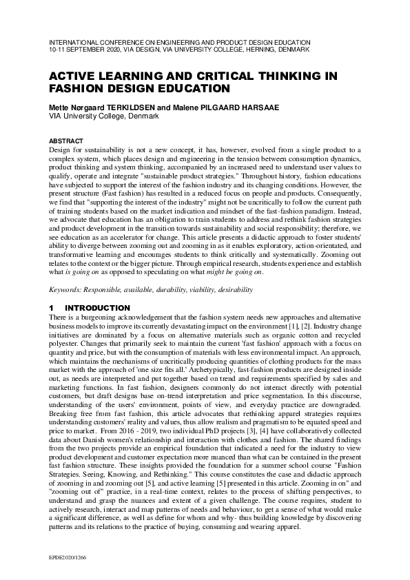 (PDF) Active Learning and Critical Thinking in Fashion Design Education
