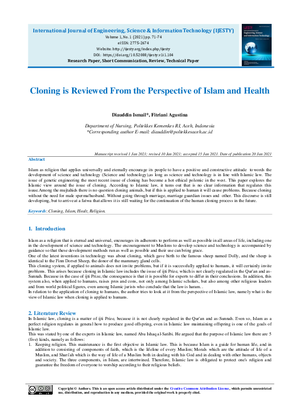 (PDF) Cloning is Reviewed From the Perspective of Islam and Health