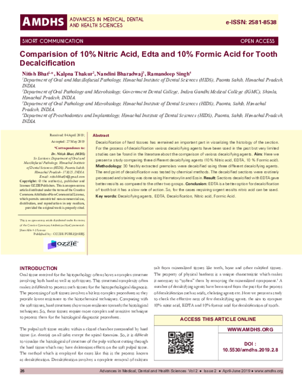 (PDF) Comparision of 10% Nitric Acid, Edta and 10% Formic Acid for ...