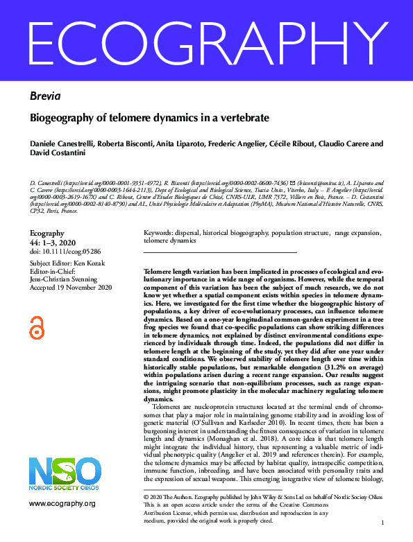(PDF) Biogeography of telomere dynamics in a vertebrate